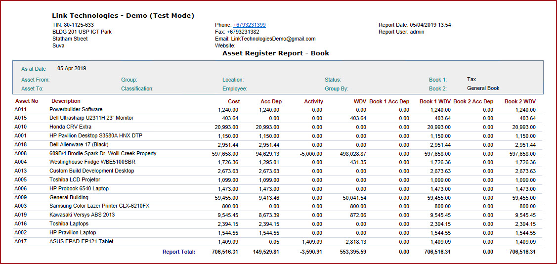 Asset Register Book